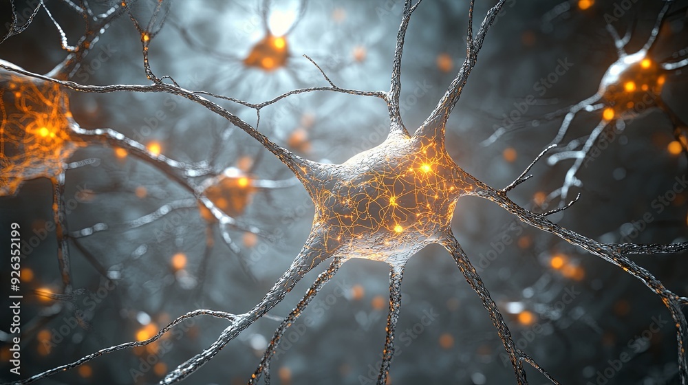 Microscopic image of brain tissue with detailed neuron networks, highlighting the connections ...