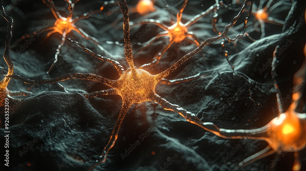 Microscopic image of brain tissue with detailed neuron networks ...