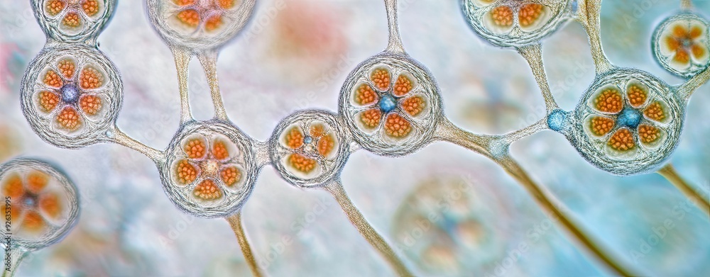 Microscopic image of fungi spores, with detailed structures and ...