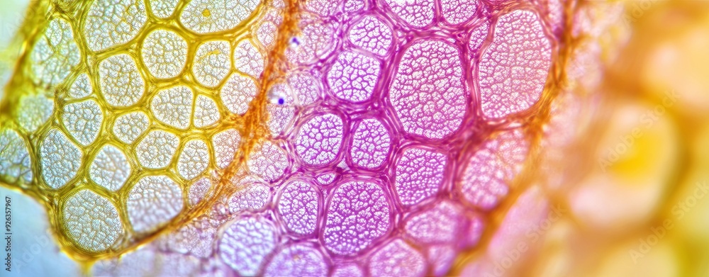 Close-up of leaf cells under a microscope, highlighting chloroplasts ...