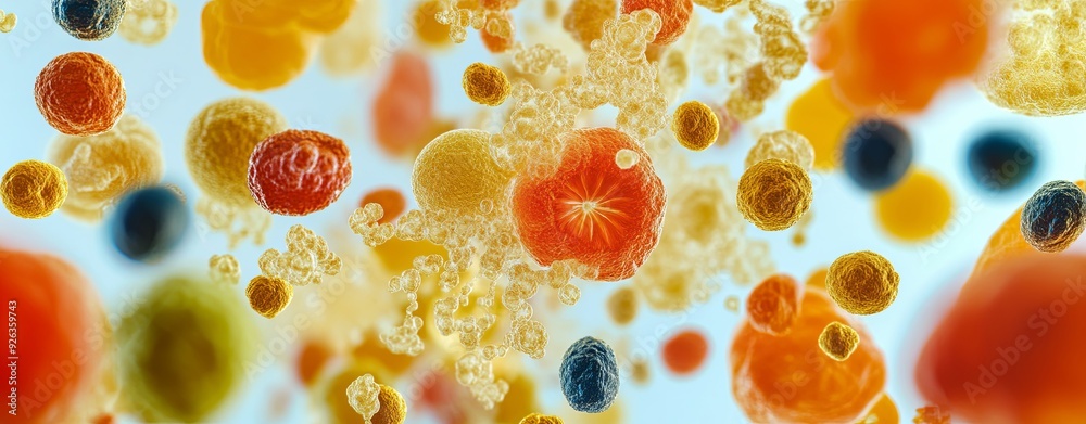 Microscopic observation of food particles, showing detailed textures ...