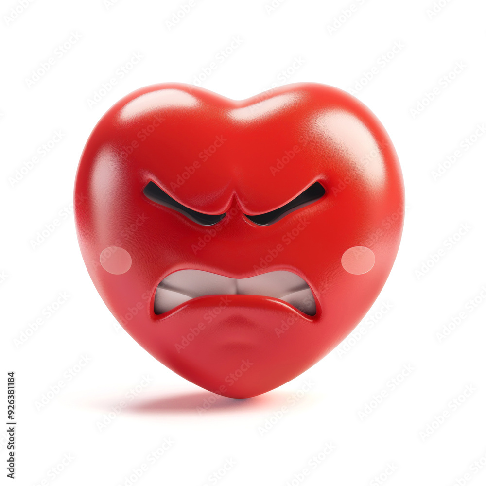 3D red heart emoji with vexed furious face, showing extreme anger and ...