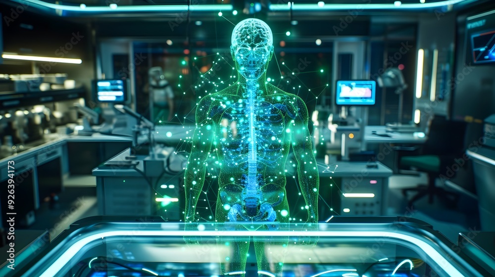 Captivating 3D holographic projection of a human body figure the form ...