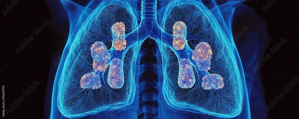 Cross-section of human lungs showing various stages of cancer ...