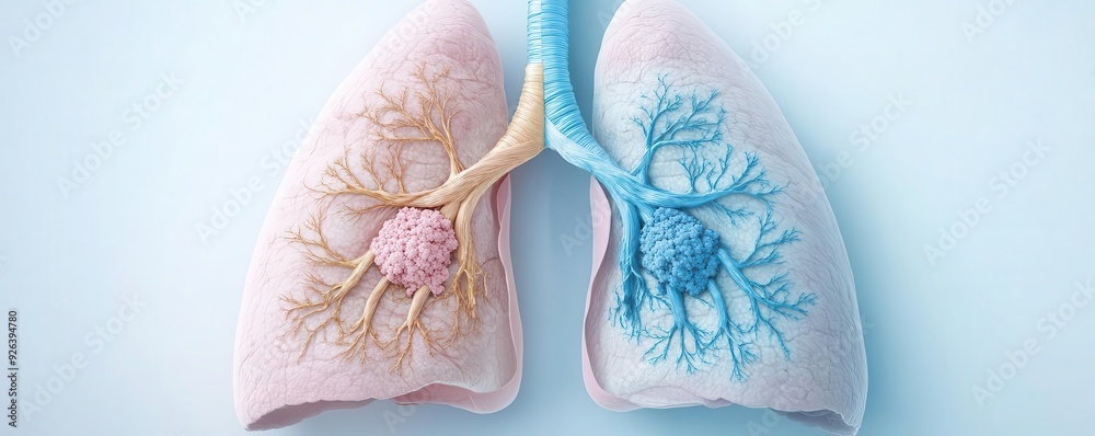 Cross-section of lungs showing normal vs impaired function due to ...