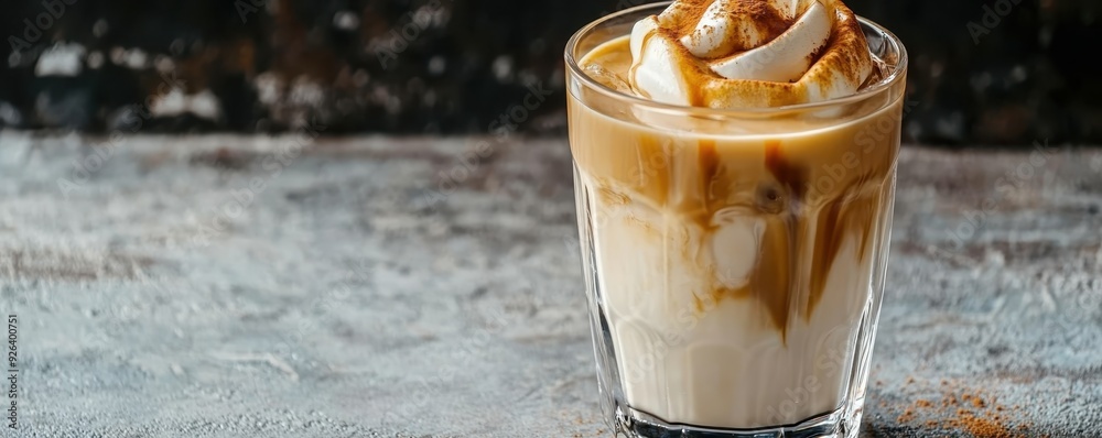 Preparing Dalgona coffee in clear glass Trendy Asian drink made with ...