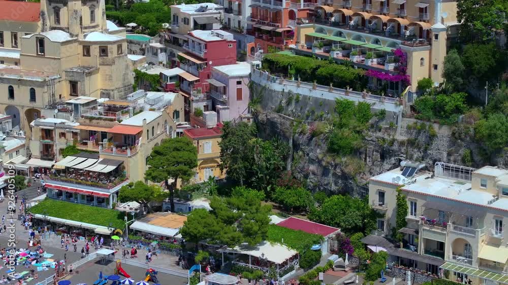 Positano, tourist destination on the Amalfi Coast, Italy. Aerial view ...