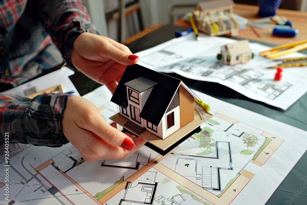 The model house in hand represents a vision, placed on a site plan that ...