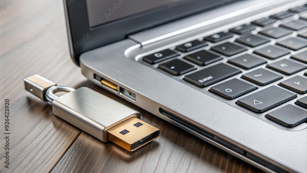 A close-up shot of a secure authentication token with a USB connector ...