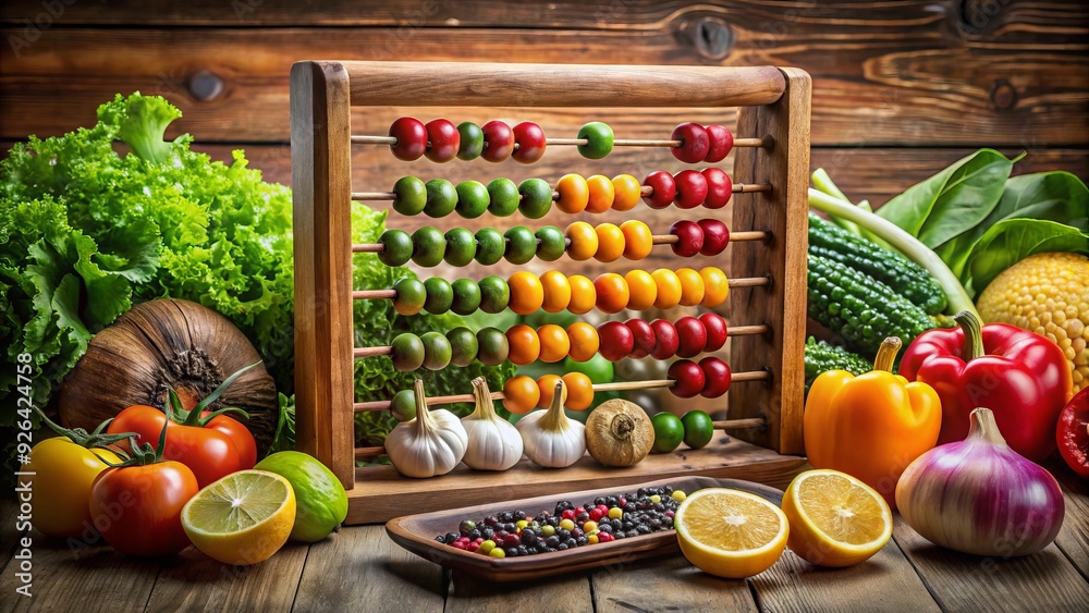 A colorful arrangement of fresh fruits and vegetables surrounds a ...