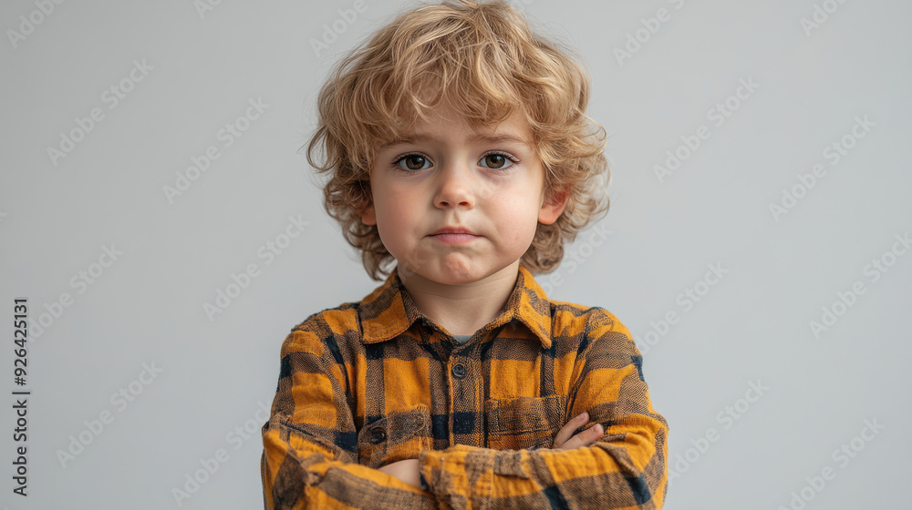 Mad male kid angry little boy standing with his arms crossed in front ...