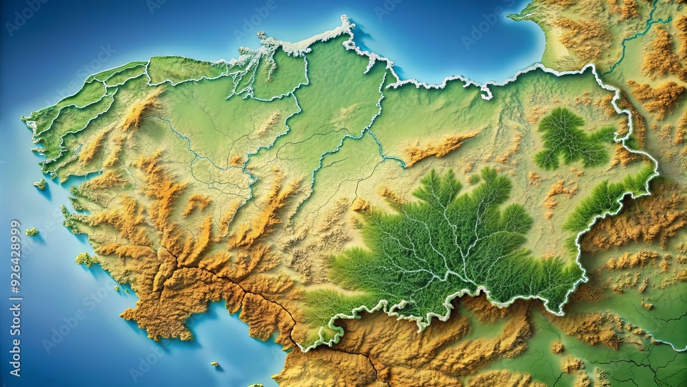 A detailed topographic map of Poland showcasing its borders, cities ...