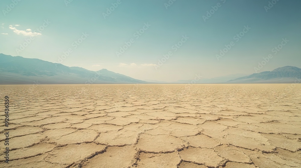Vast, Desolate Landscape of Cracked Earth and Salt Flats with Distant ...