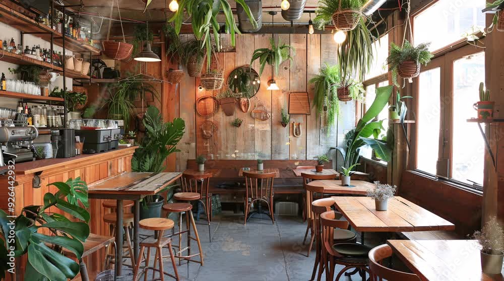 Bright and airy interior of a cafe on a sunny day, with sunlight ...