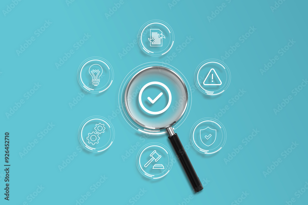 Magnifying glass focus to Digital copyright, patent concept. icons ...