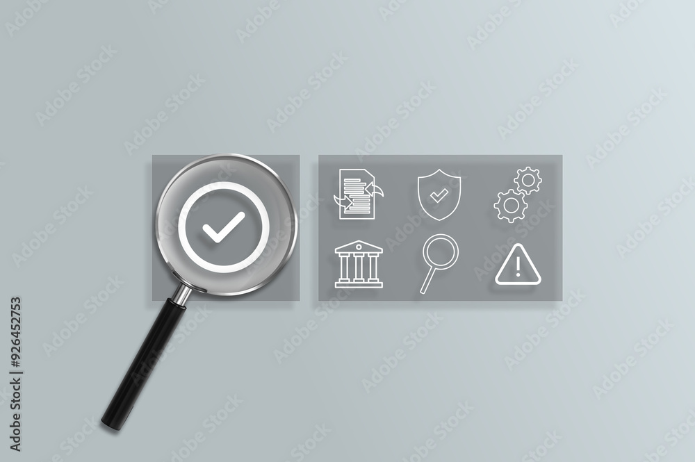 Magnifying glass focus to Digital copyright, patent concept. icons ...