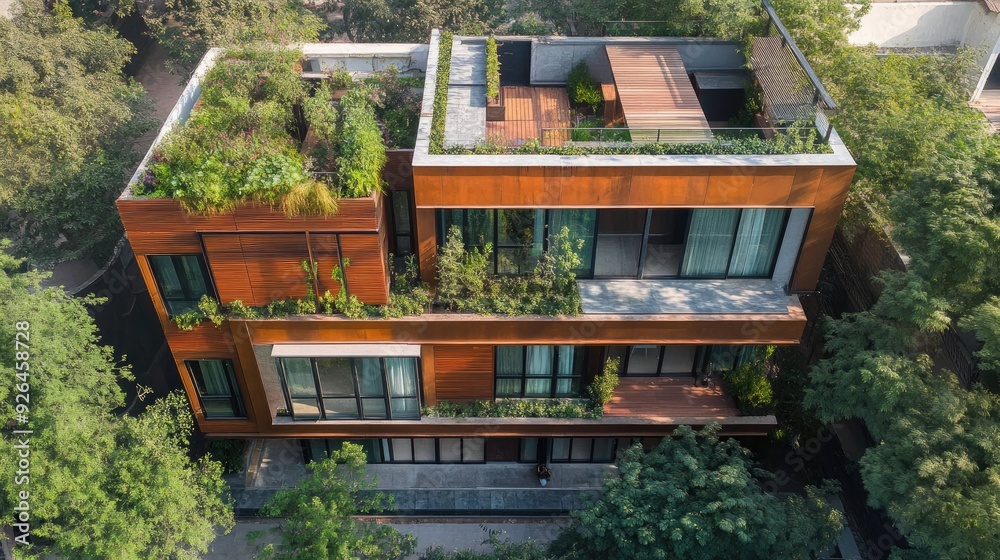 Top view of a contemporary Indian residential building with modular ...