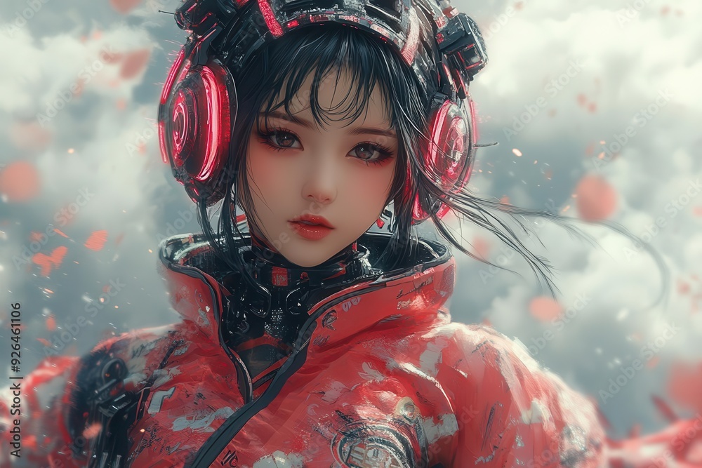 animestyle illustration of edgy japanese girl in futuristic ...