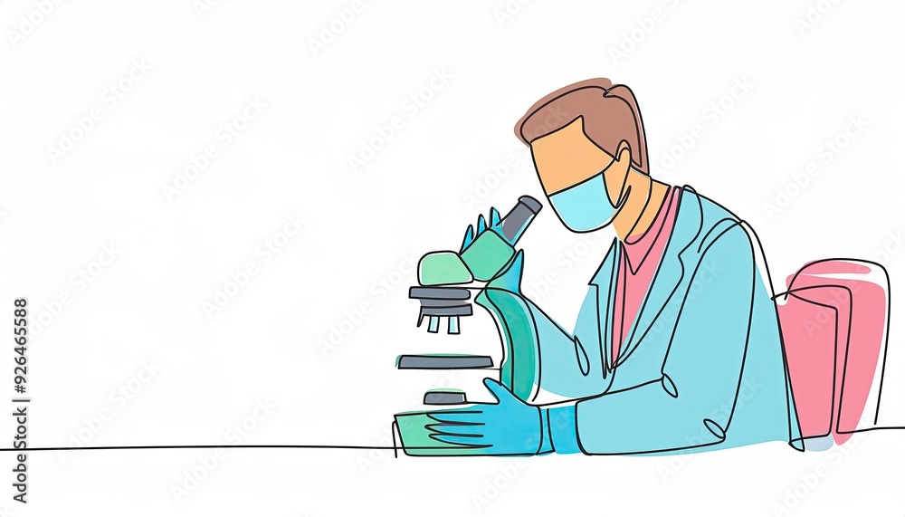 One continuous line drawing of scientist analyze blood sample using ...
