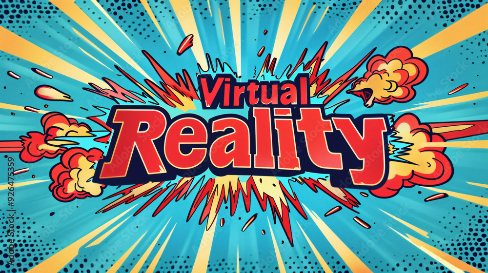 Colorful illustration featuring an explosion with the text virtual ...