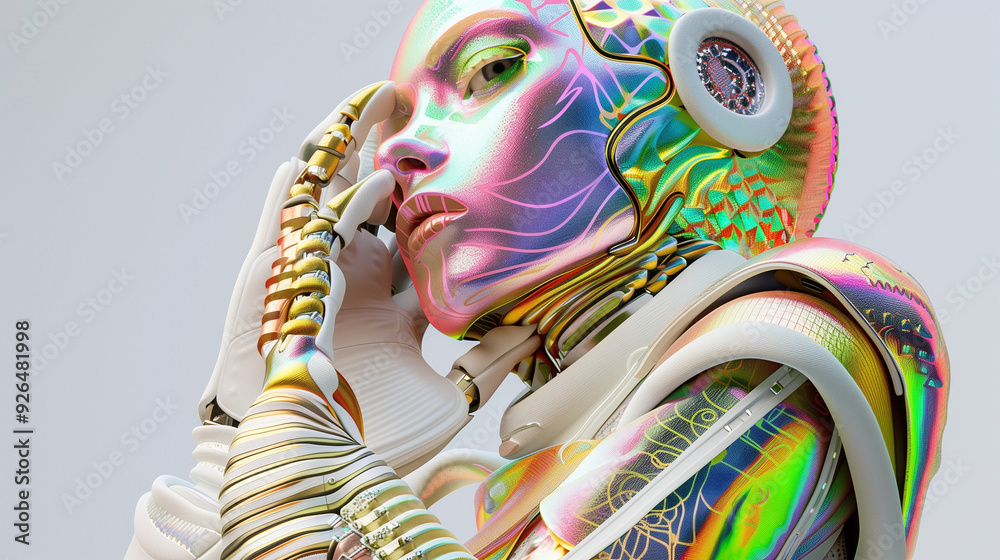 character with an otherworldly appearance, featuring iridescent skin ...