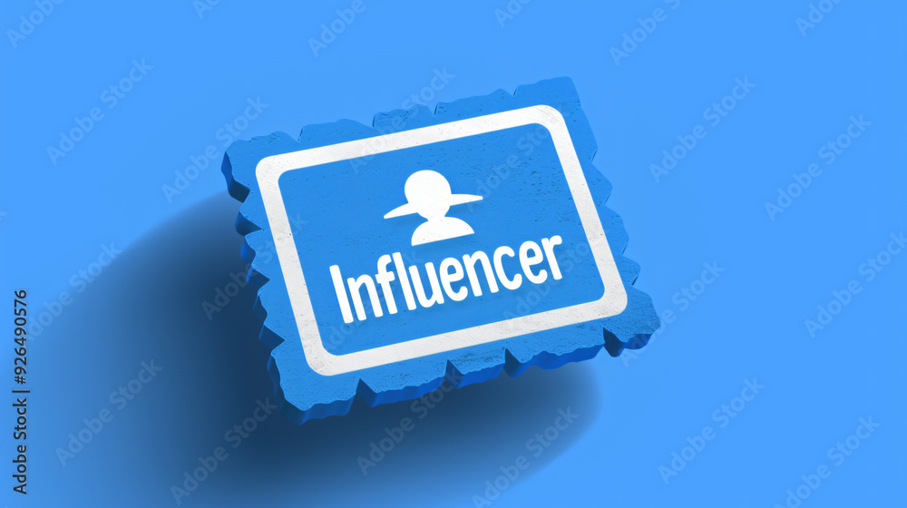 Blue influencer sign with avatar icon is representing online marketing ...