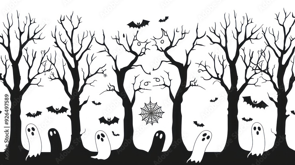 A tall Halloween border with vertical alignment of ghosts, cobwebs, and ...