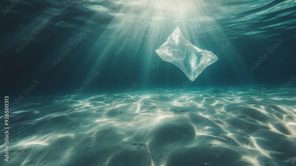 Marine Debris Underwater image shows light streaming through the deep ...