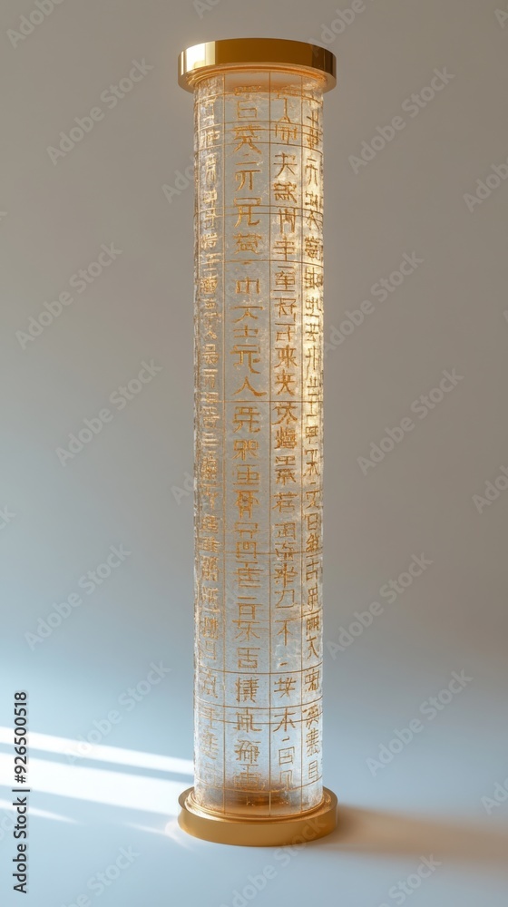 Futuristic Ancient Scroll: 3D Glass Sculpture with Golden Chinese ...