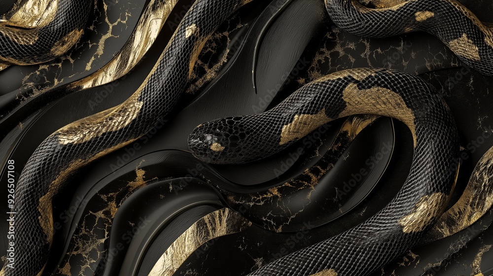 Elegant Black and Gold Snake Pattern: Luxurious and Mysterious Design ...