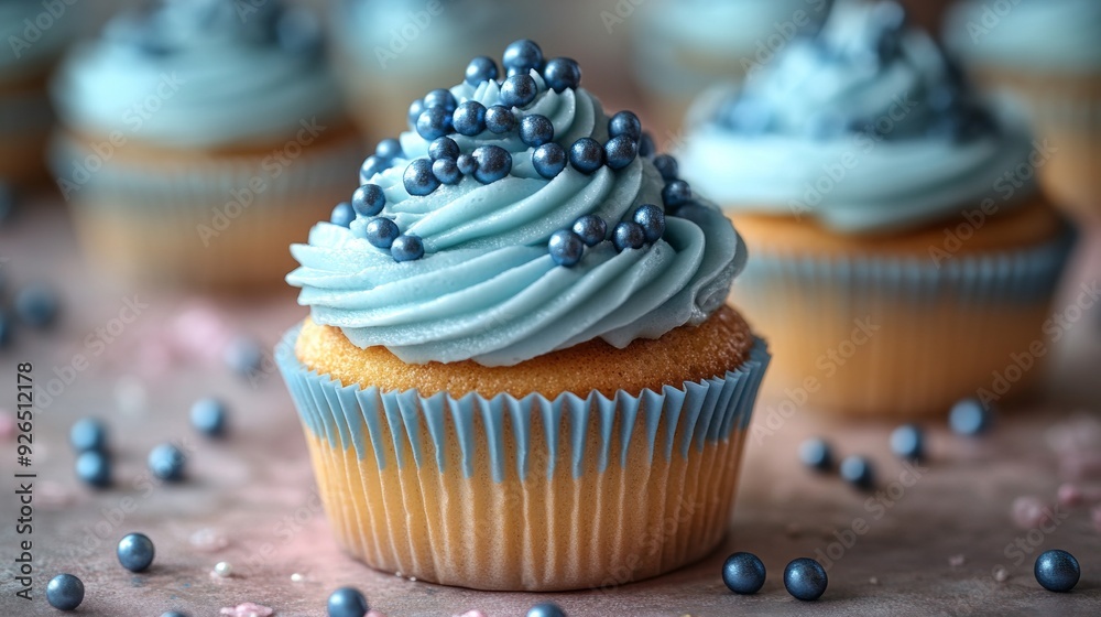 Soft, airy cupcakes topped with vibrant blue frosting and delicate ...