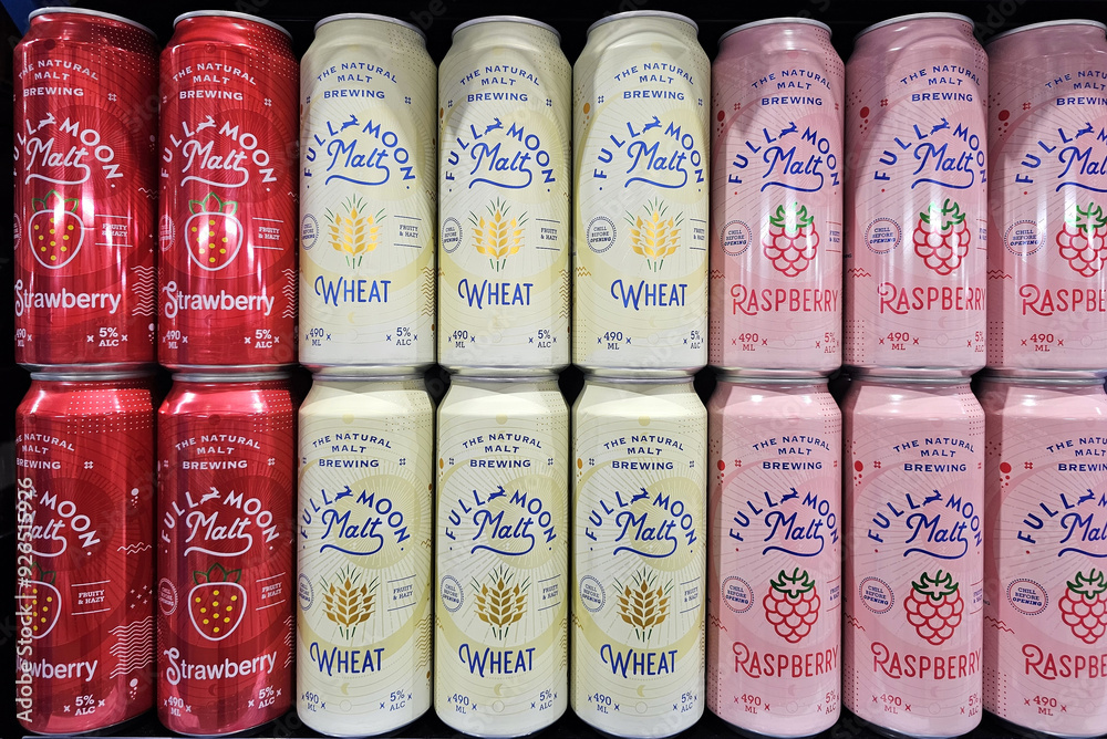 Bangkok, Thailand August 12, 2024 Full Moon Beer on shelf. It's a ...