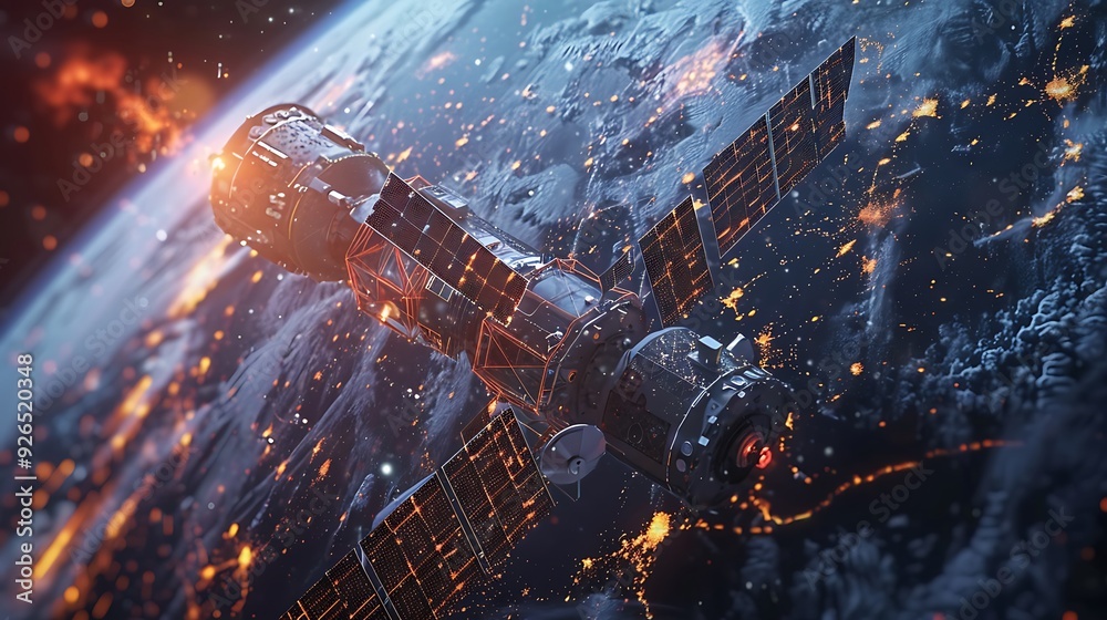 AI-assisted satellite launching from a futuristic space station, with ...