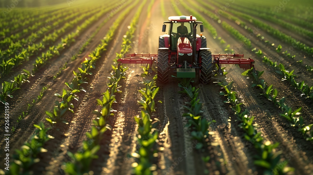 AI-driven machinery planting rows of crops with precision, guided by ...