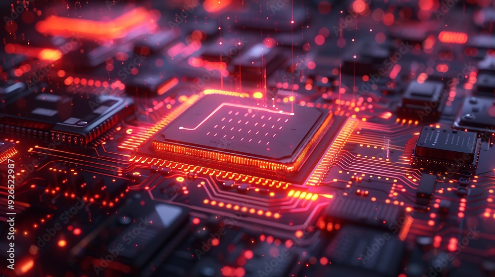 AI-powered quantum computer processing complex algorithms, with glowing quantum circuits and ...