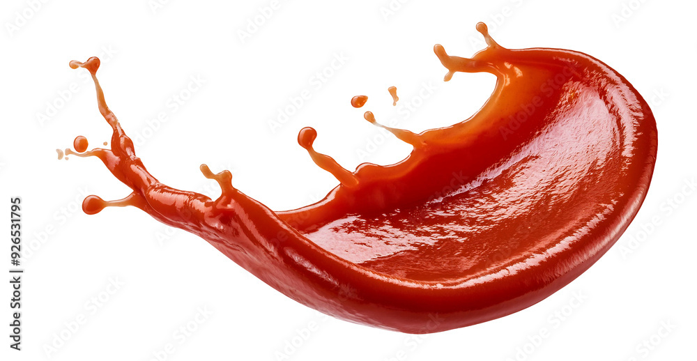floating mid-air splash of tomato ketchup or sauce isolated transparent background, with ...