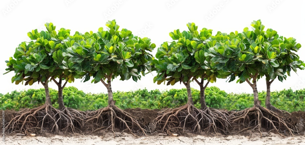 Four Mangrove Trees with Exposed Roots in Coastal Sand - Nature ...