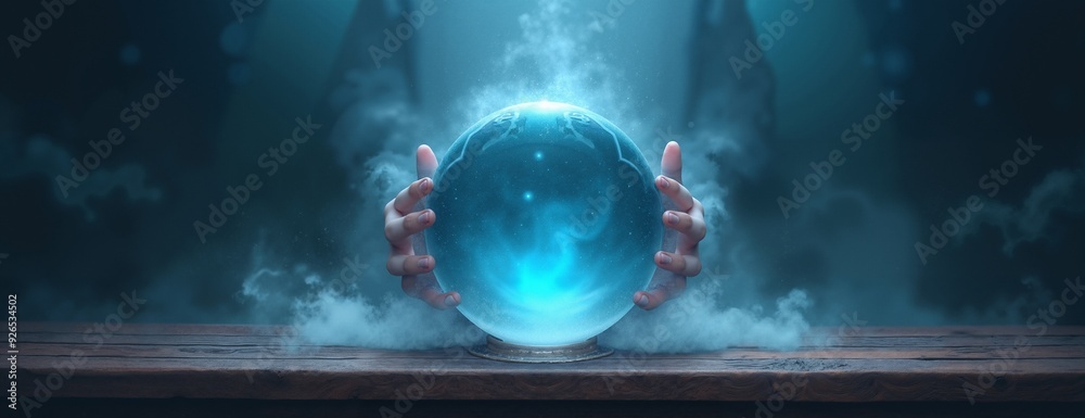 Mystical glowing orb with ethereal energy conjured by unseen hands ...