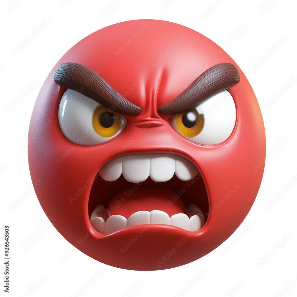 3D angry red emoji face with clenched teeth, expressive clipart for ...