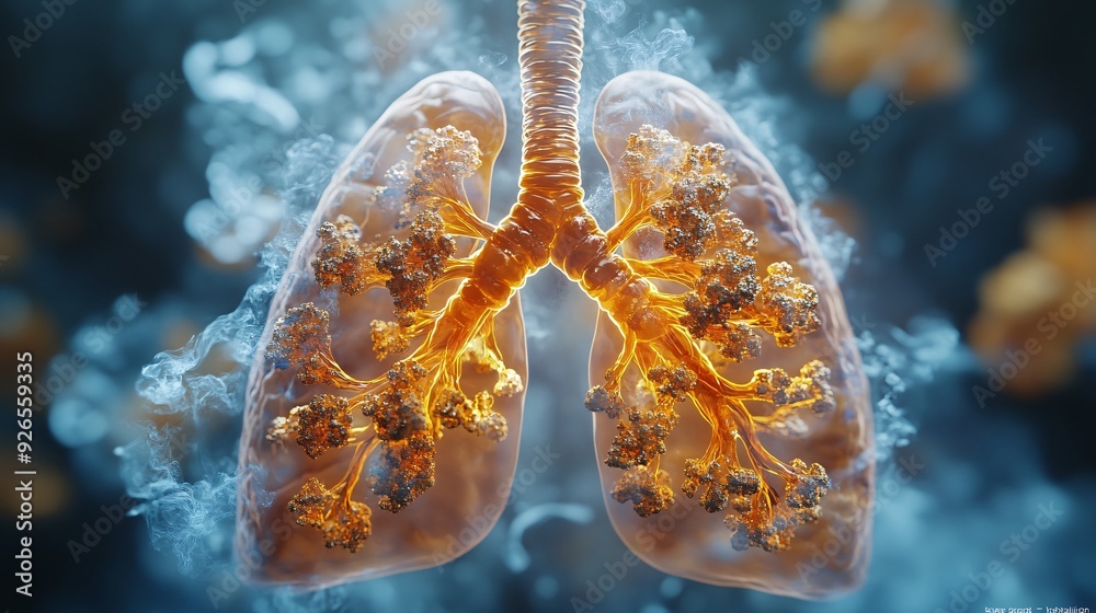 3D Human Respiratory System in Detail: A close-up 3D rendering of the ...