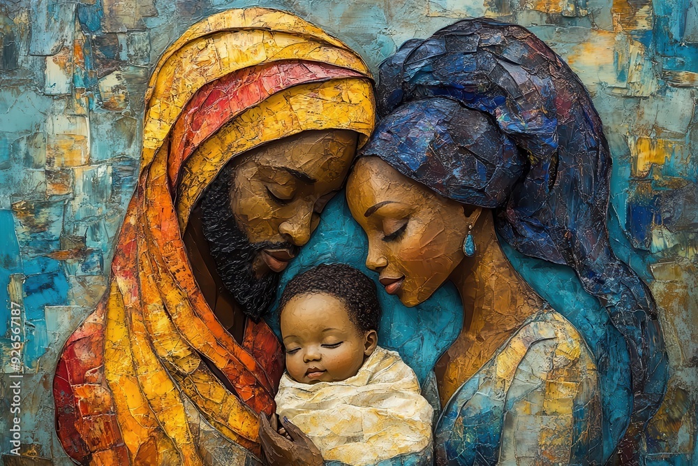 soulful african american nativity scene artwork rich warm colors depict ...
