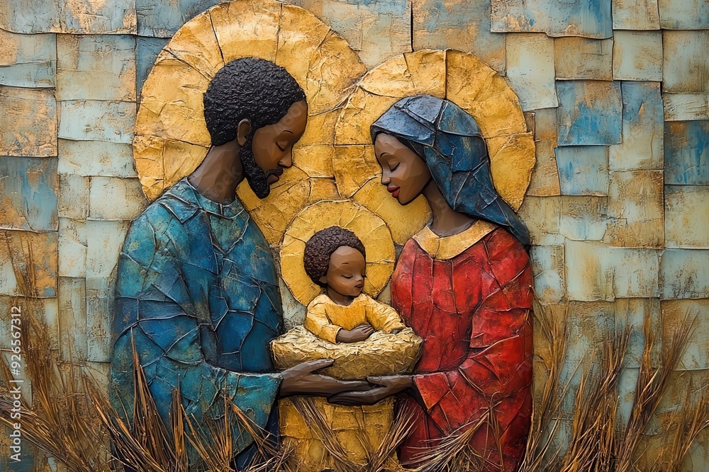 soulful african american nativity scene artwork rich warm colors depict ...