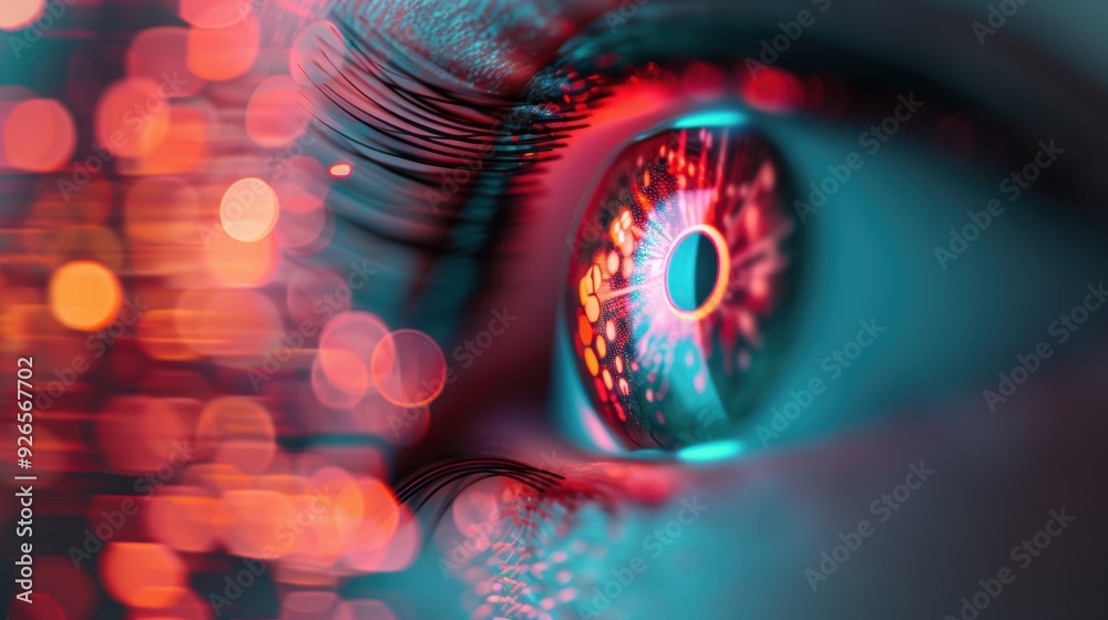 A futuristic biometric scanner recognizing a person's retina for ...