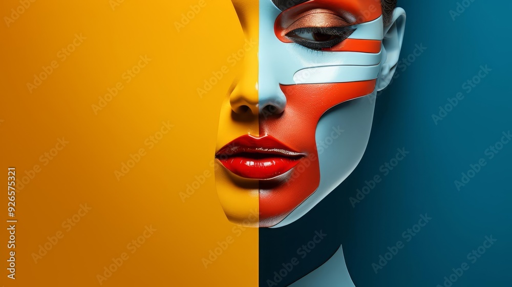 Composite portrait flat design side view blended faces 3D render ...