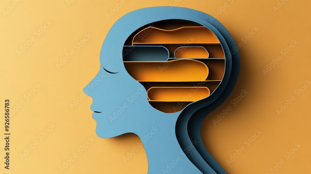 Papercut silhouette of a head with layers inside, representing mental ...