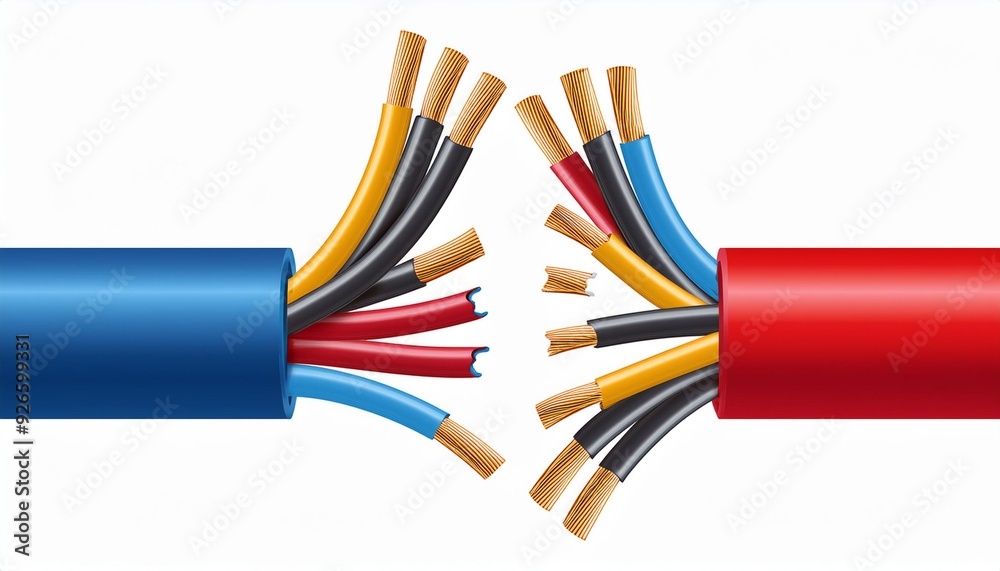 Wires and cords with broken electrical copper. Unplug broken electric ...