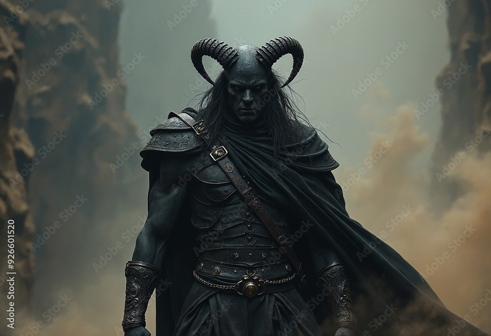 Hades in the underworld, the ancient greek god, horned, black skin and ...