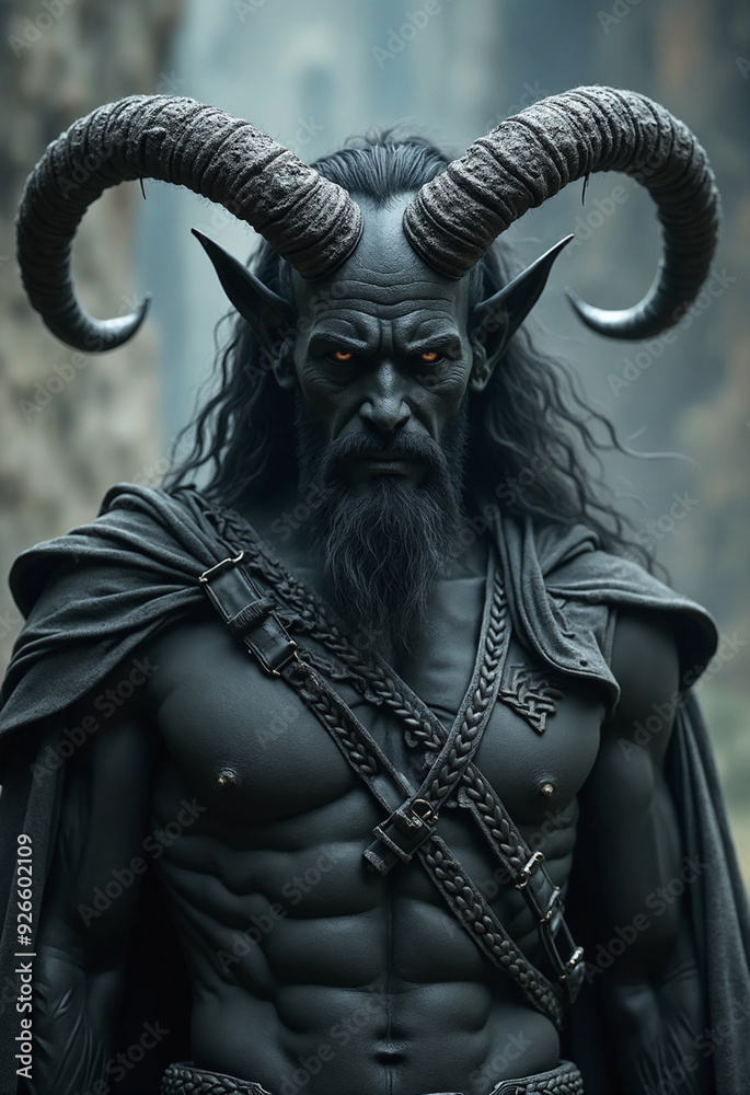 Hades in the underworld, the ancient greek god, horned, black skin and ...