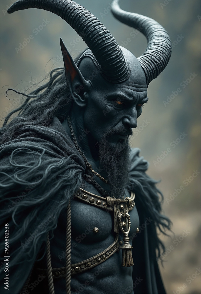 Hades in the underworld, the ancient greek god, horned, black skin and ...
