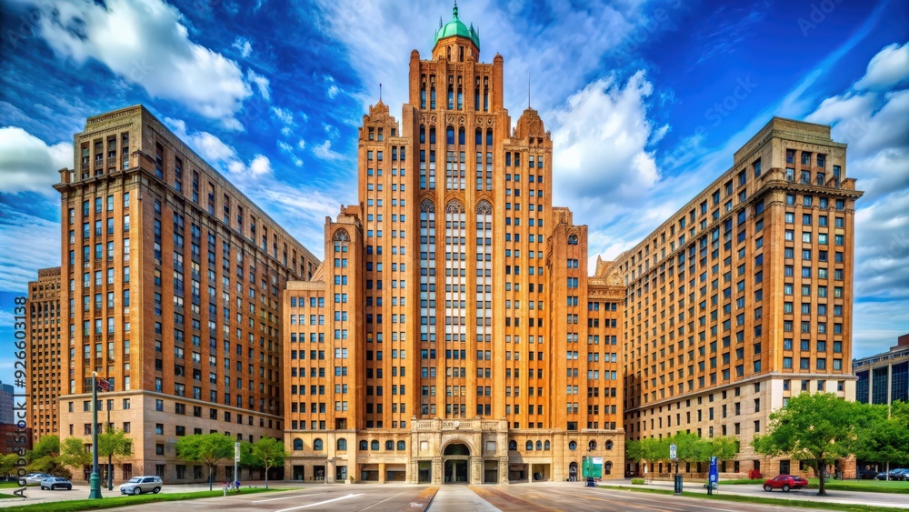 Art Deco architecture style of the Guardian Building in Detroit, USA ...
